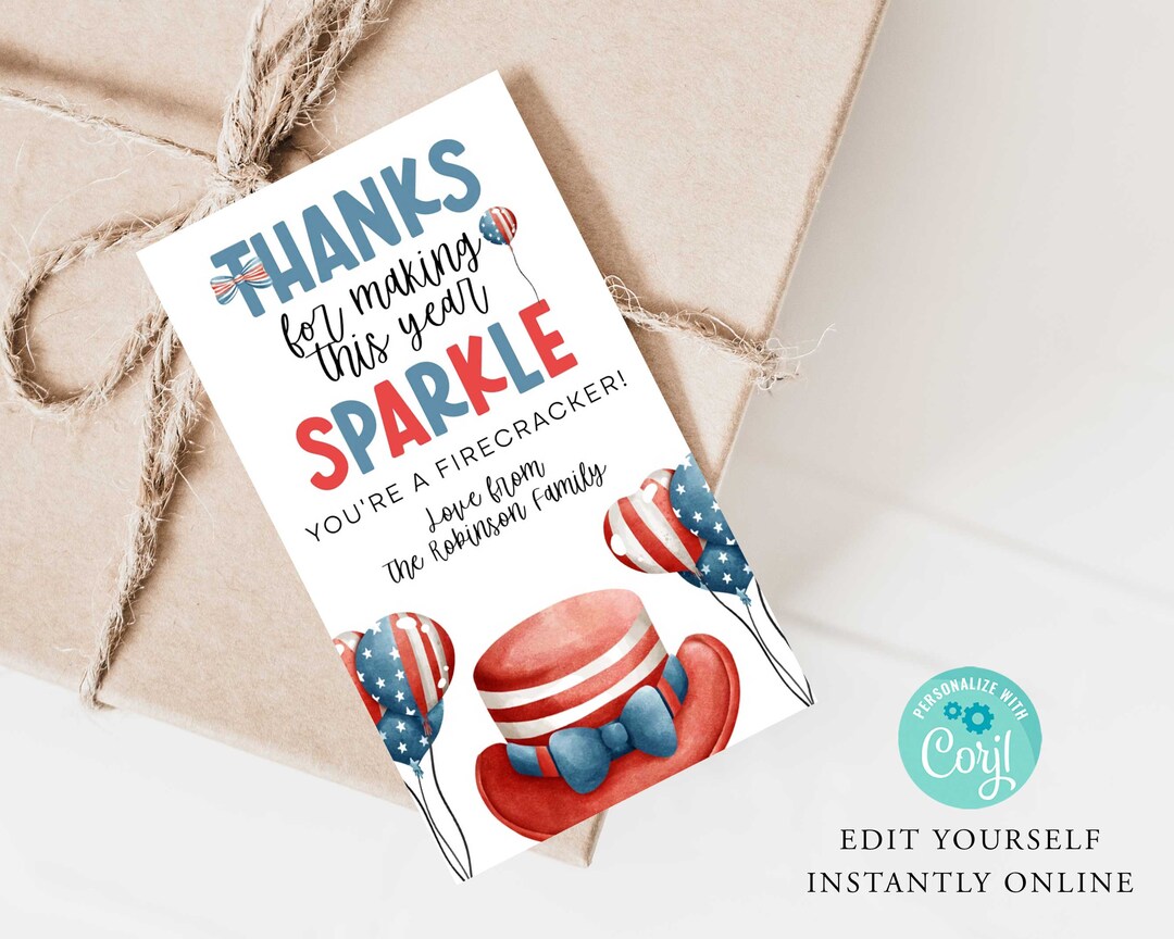 FOURTH JULY Party Favor, Appreciation Gift Tag, Teacher, Friends ...
