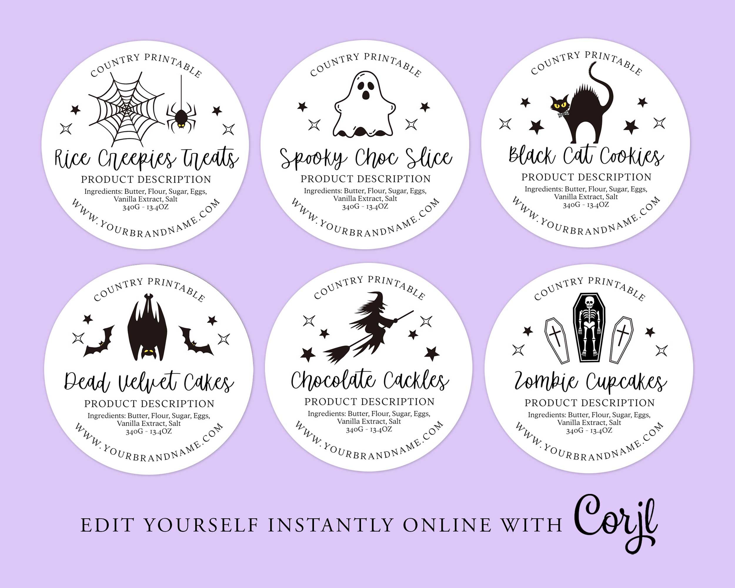 Editable HALLOWEEN Labels, Round Kraft Label, Baking Label Printable ...