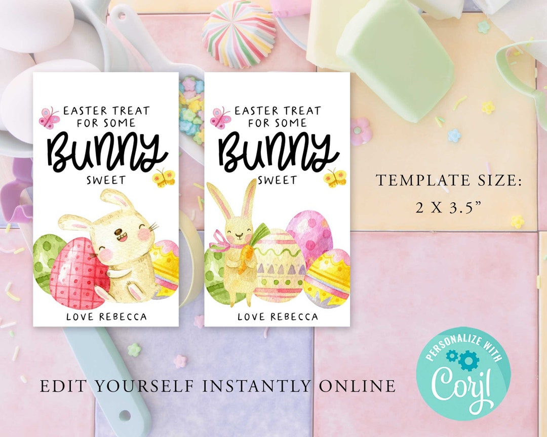 Easter BUNNY Editable Gift Tag Template, Egg Hunt PRINTABLE Product Tag ...
