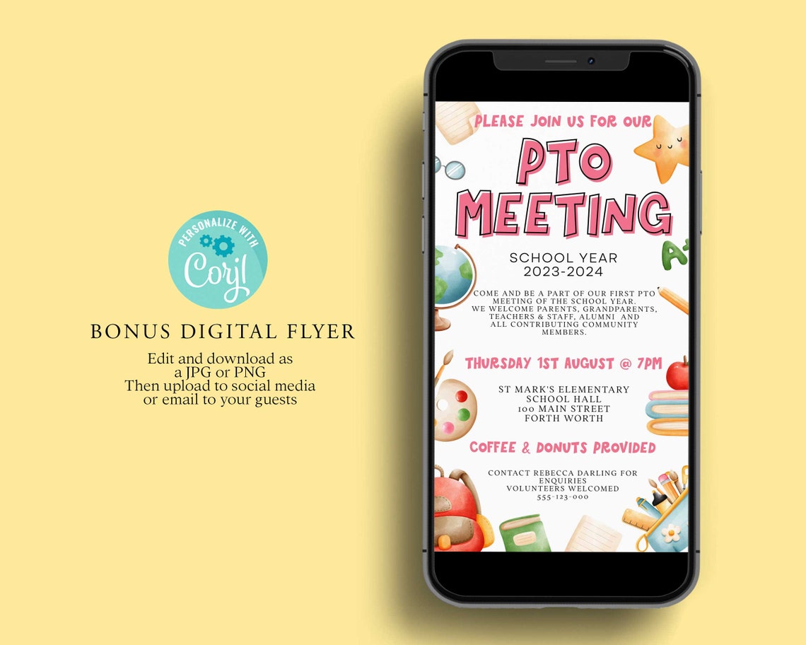 PTO MEETING Flyer Template, Pta, Fundraising Event, Volunteer, Meeting ...
