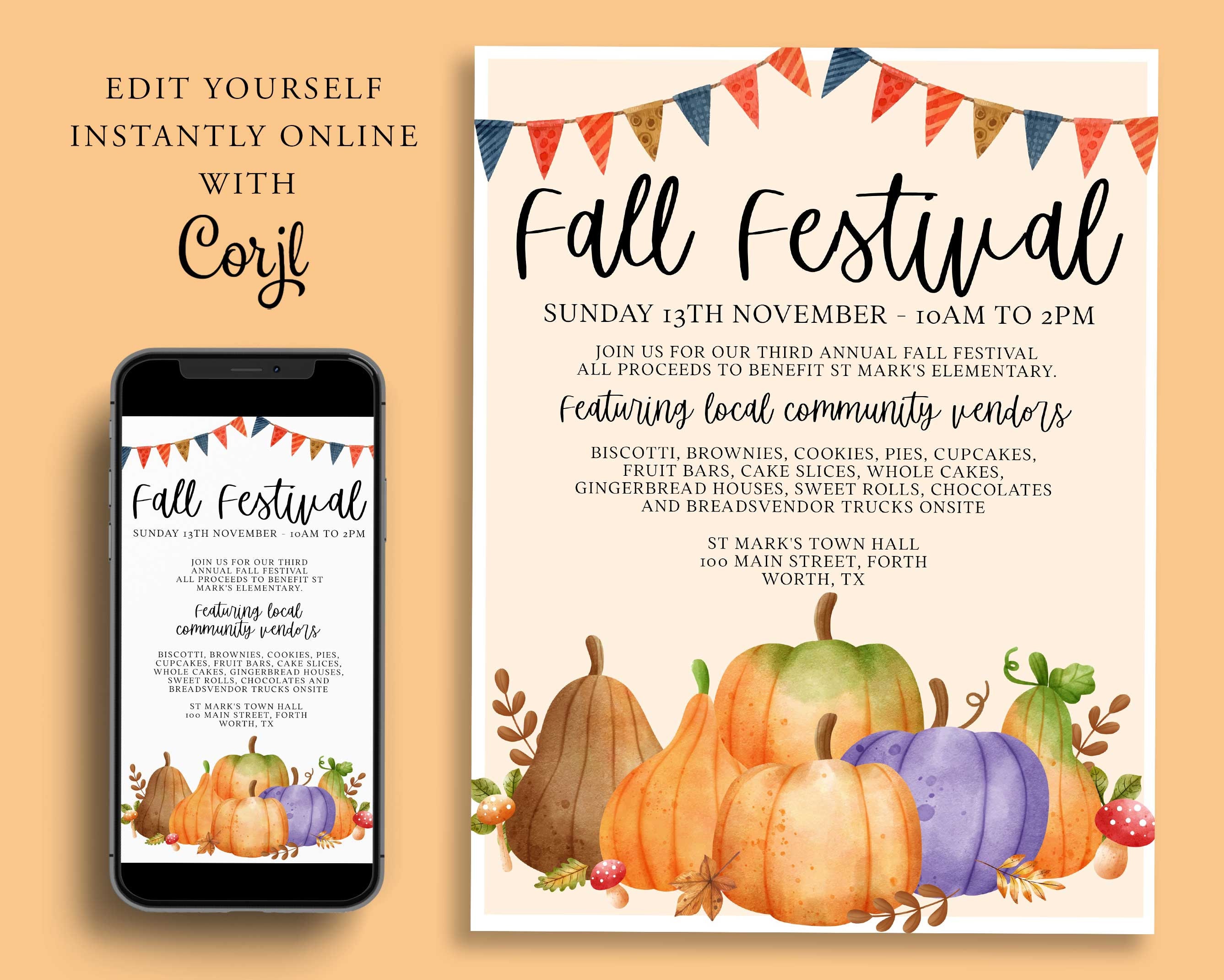 Editable FALL MARKET Flyer Template, DIY Market, Event Poster, Harvest ...