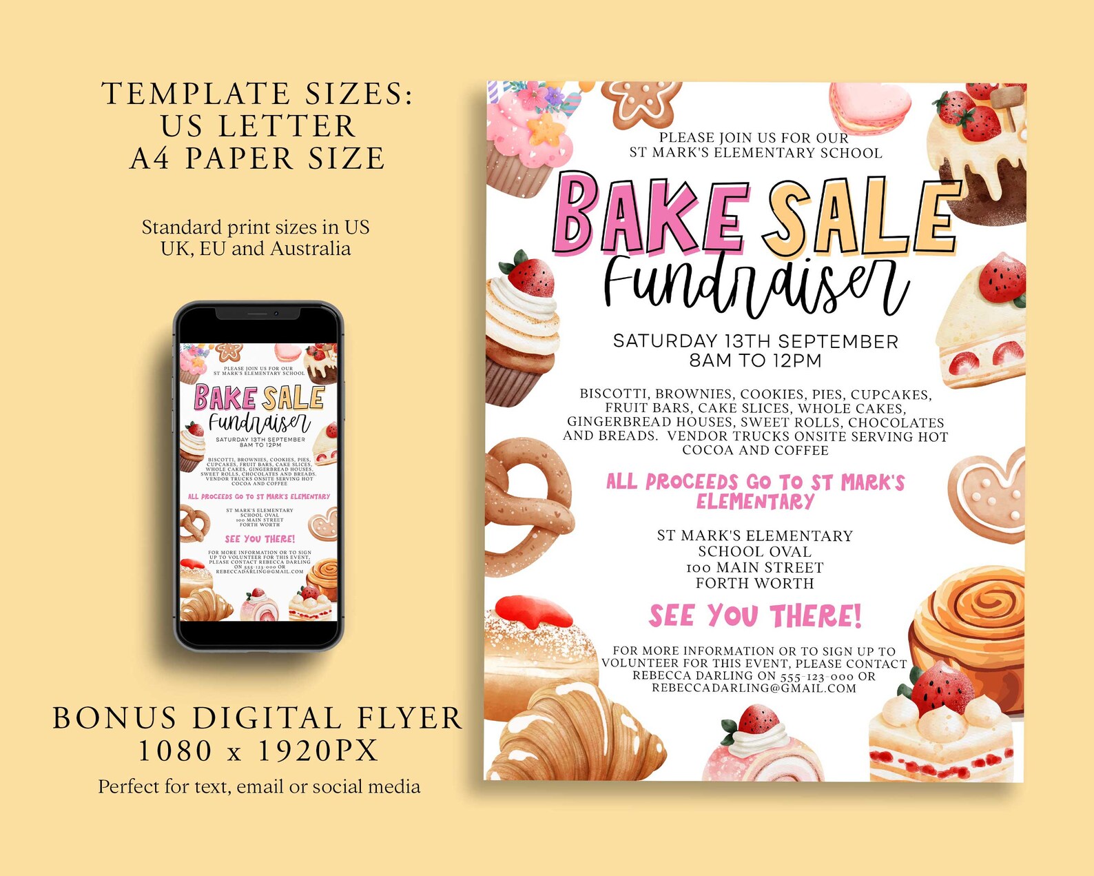 BAKE SALE Social Fundraiser Editable Template, Flyer, Printable PTA ...