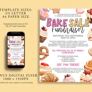 BAKE SALE Social Fundraiser Editable Template, Flyer, Printable PTA ...