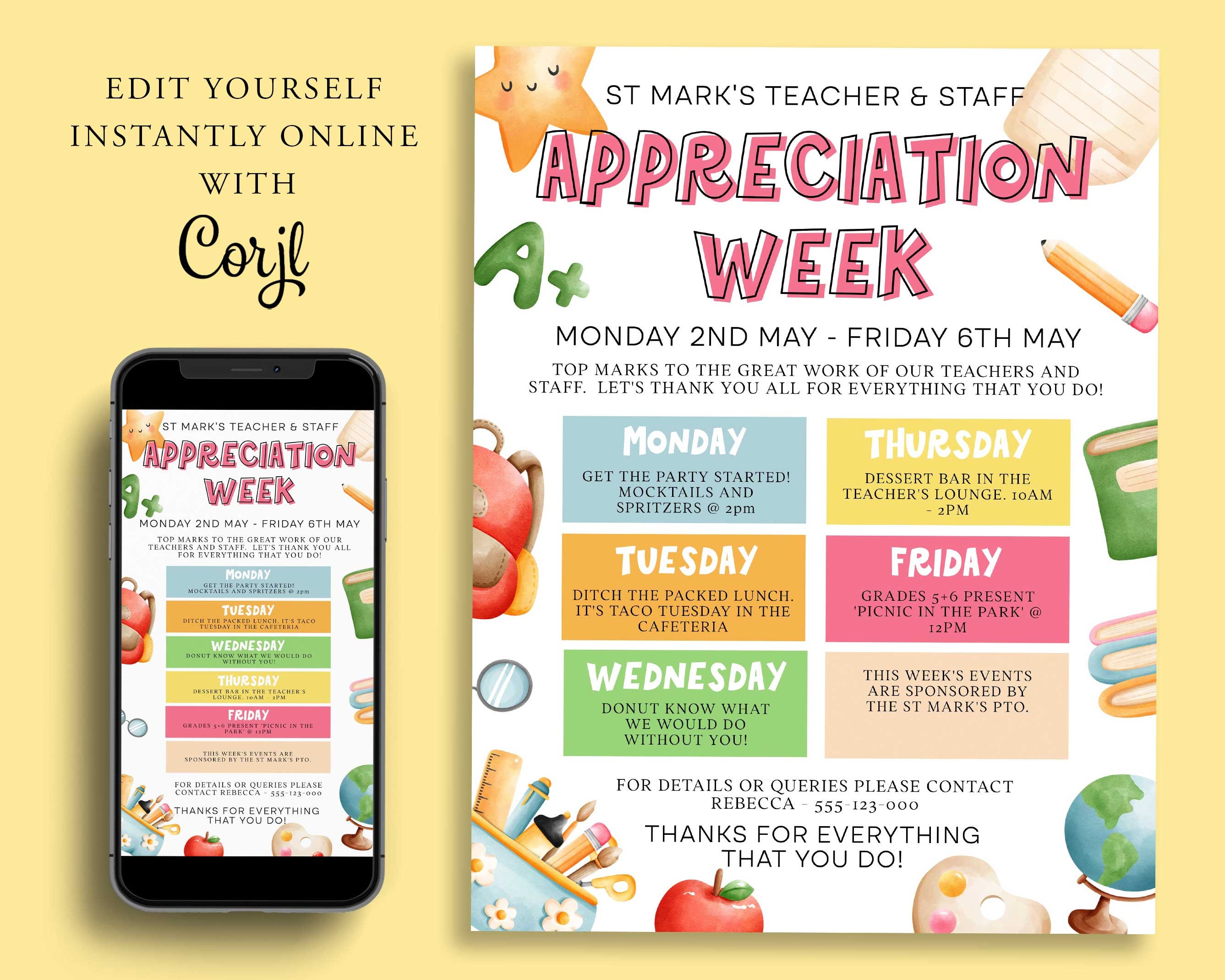 TEACHER APPRECIATION Editable Flyer Template, Staff Invite, Family ...