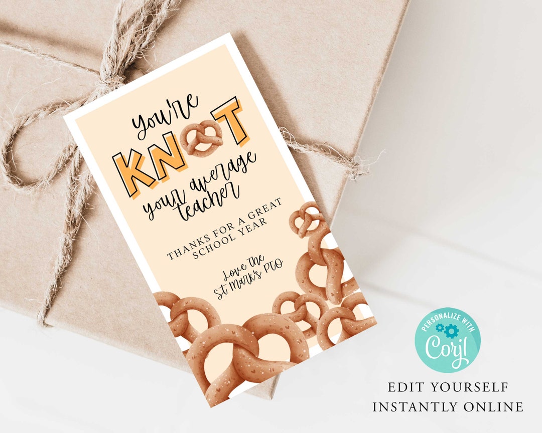 PRETZEL Appreciation Gift Tag, Teacher, Friends, Mothers Day, Valentine ...