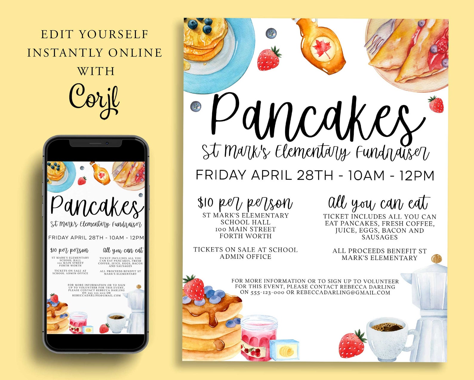 Editable PANCAKE Fundraiser Flyer Template, Teacher Appreciation ...