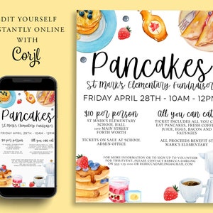 Editable PANCAKE Fundraiser Flyer Template, Teacher Appreciation ...