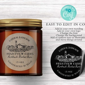 Round FARMHOUSE Editable Product Sticker, ORGANIC Circular Product ...