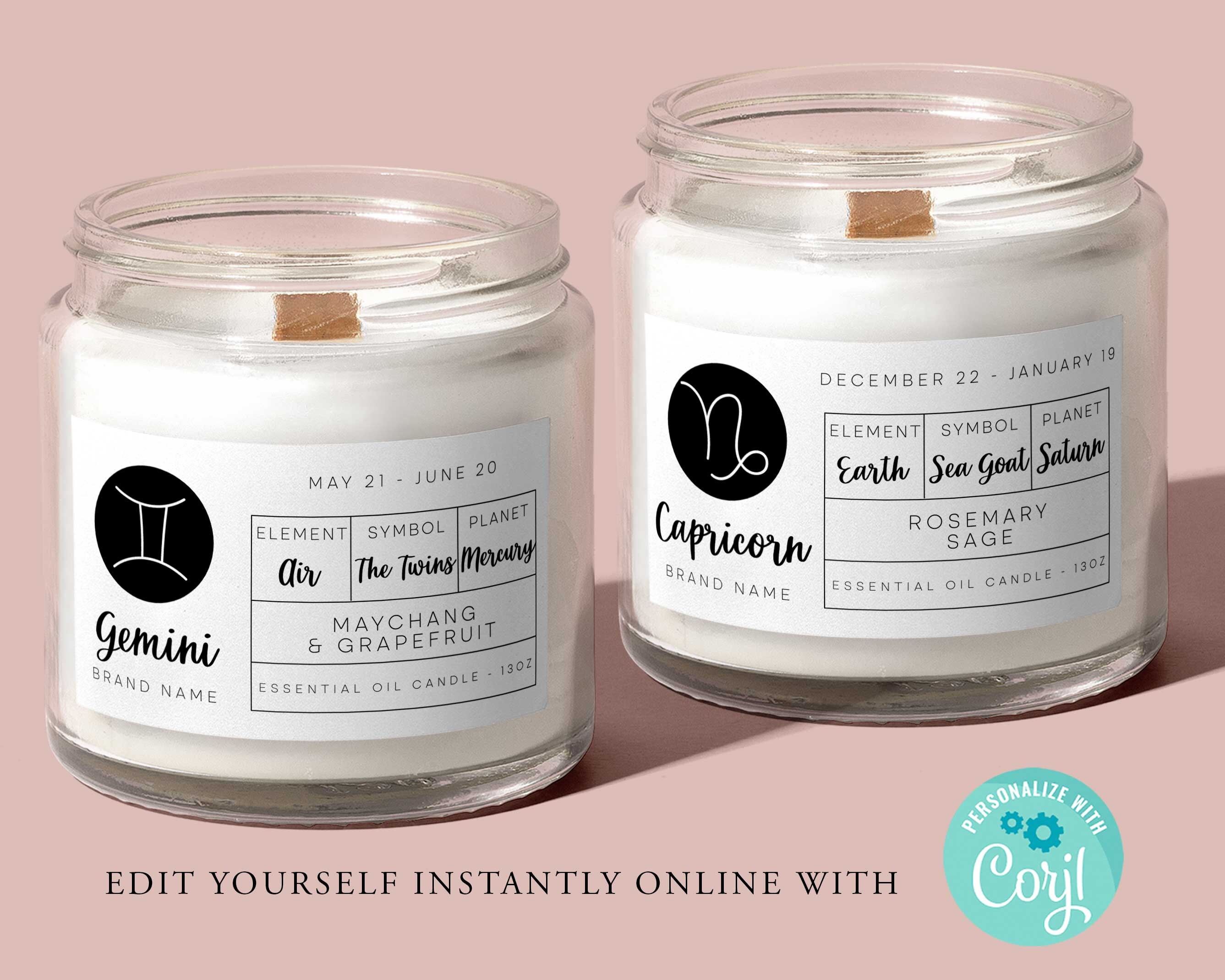 12 X STAR SIGN Editable Candle Label, Zodiac Labels, Zodiac Sign Candle ...