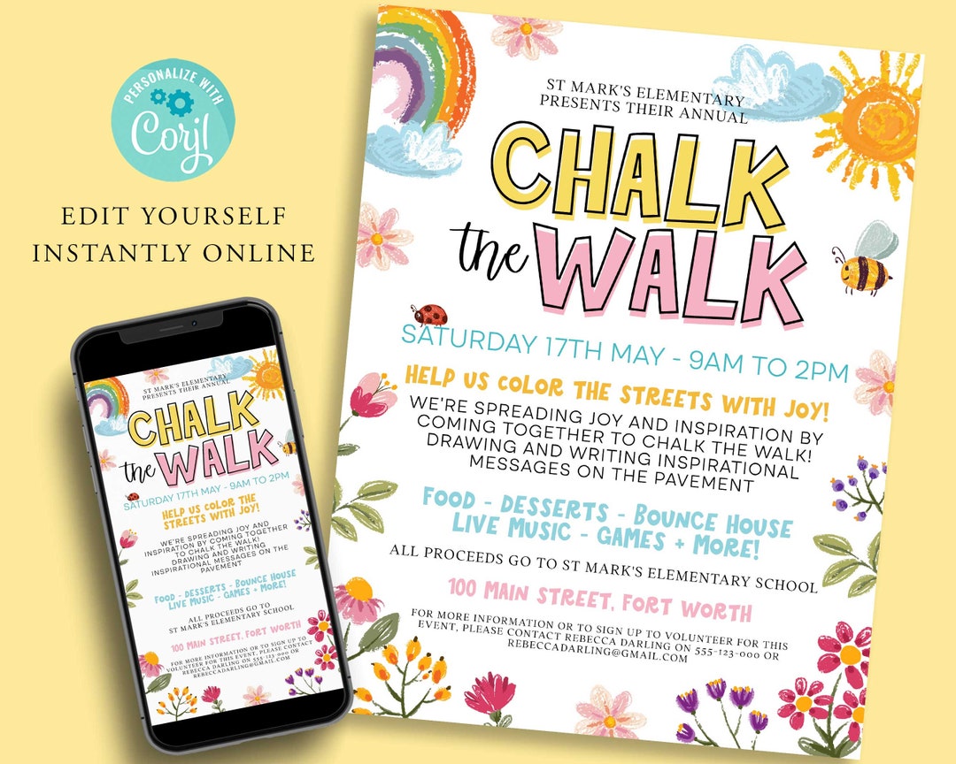CHALK the WALK Flyer, Printable PTA Flyer, School Breakfast Parent ...