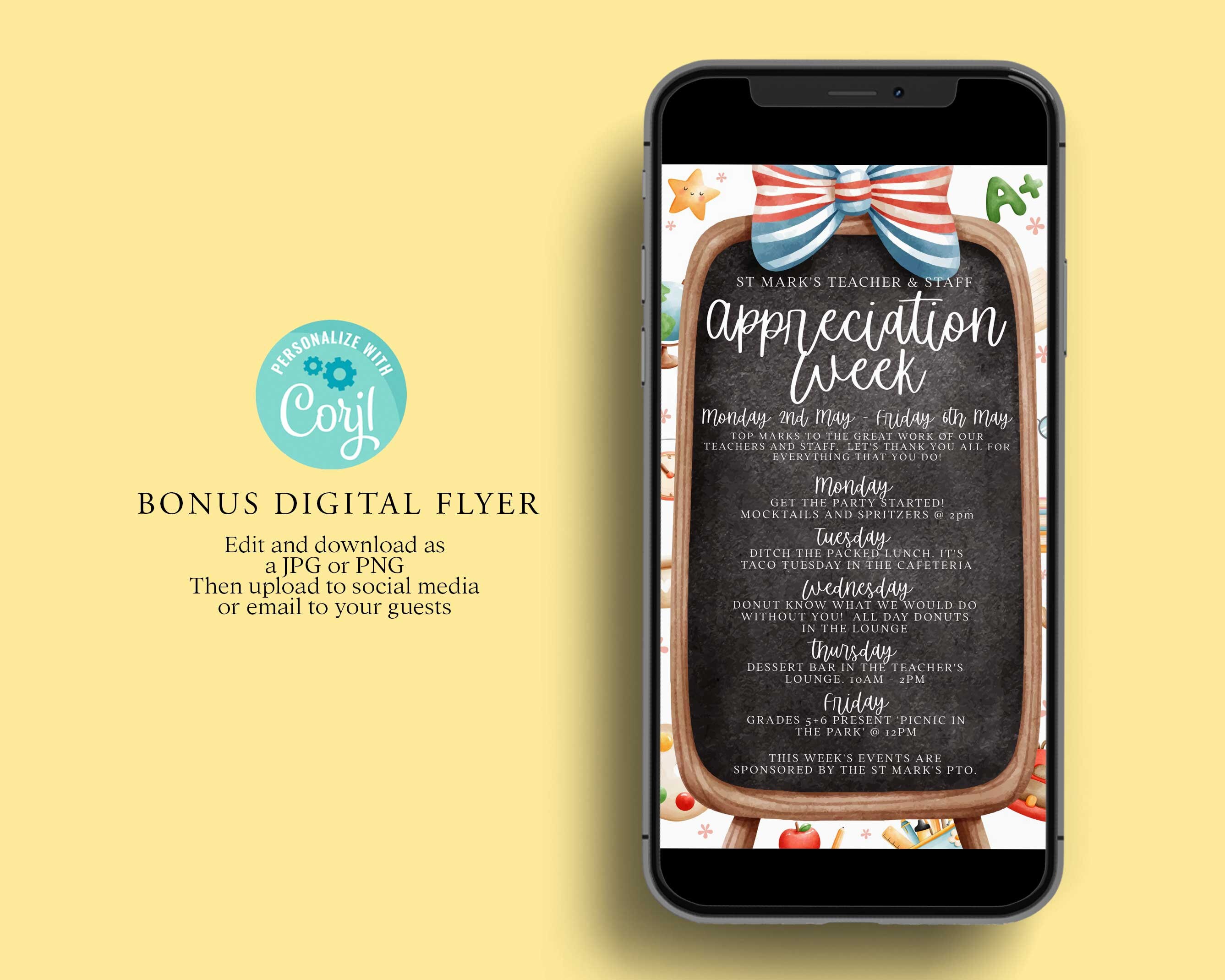 TEACHER APPRECIATION Editable Flyer Template, Staff Invite, Family ...