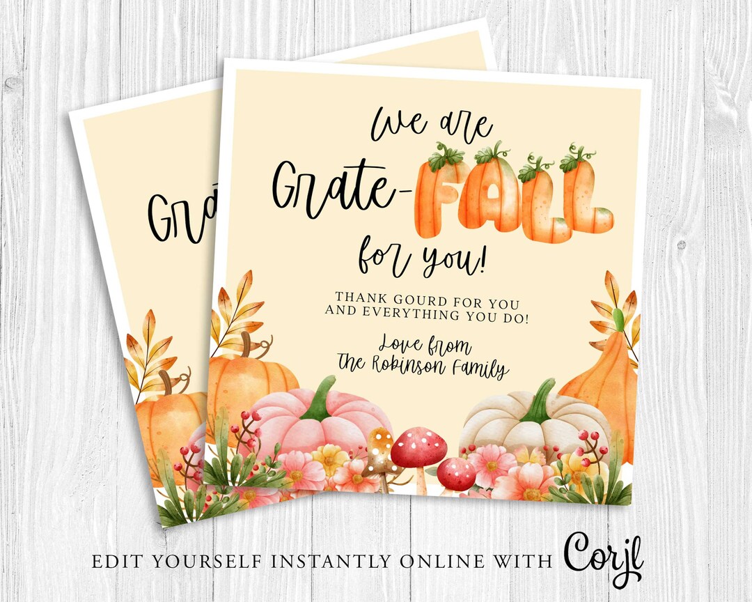 FALL Appreciation Gift Tag, Teacher, Friends, Thanksgiving Pumpkin ...