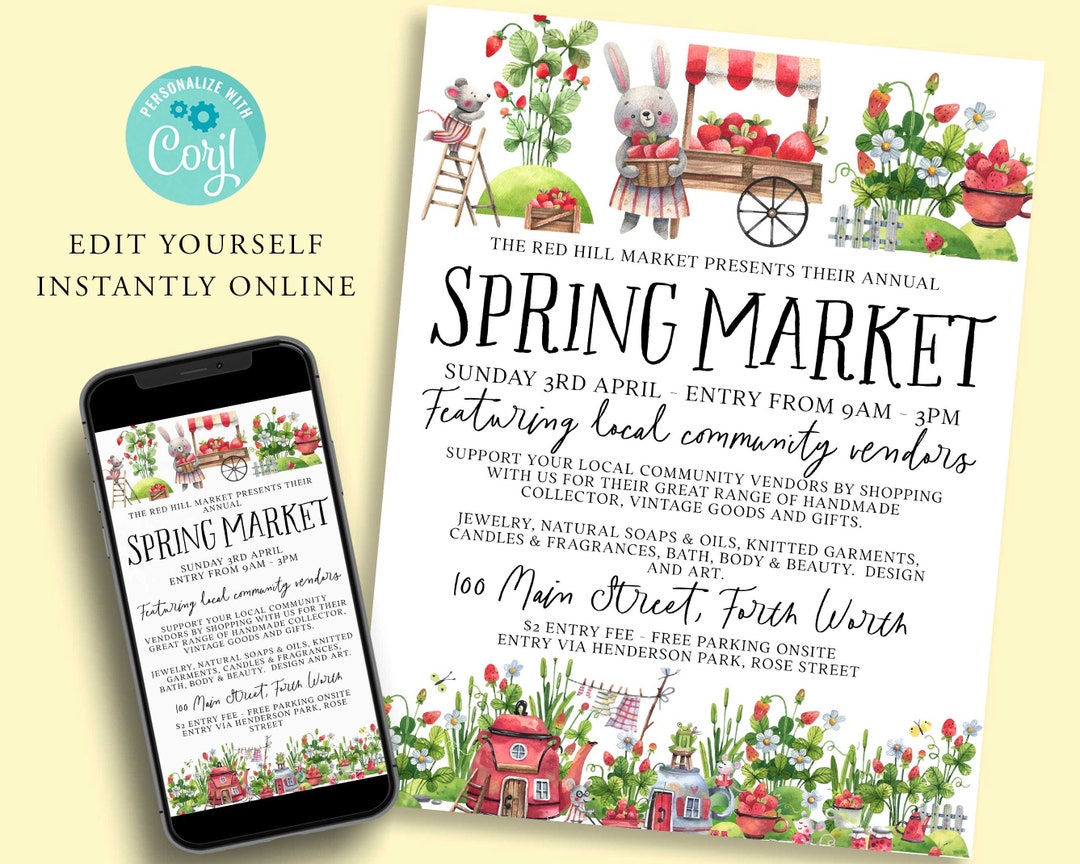 Editable SPRING MARKET Flyer Template, DIY Fundraiser, Community Fair ...