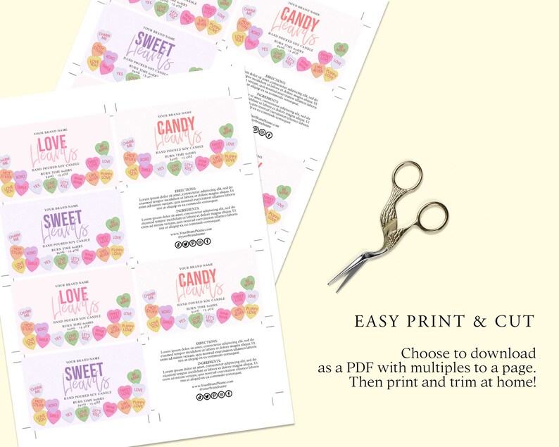 LOVE Editable Candle Label, WEDDING Candle Label Design, Candy Heart ...