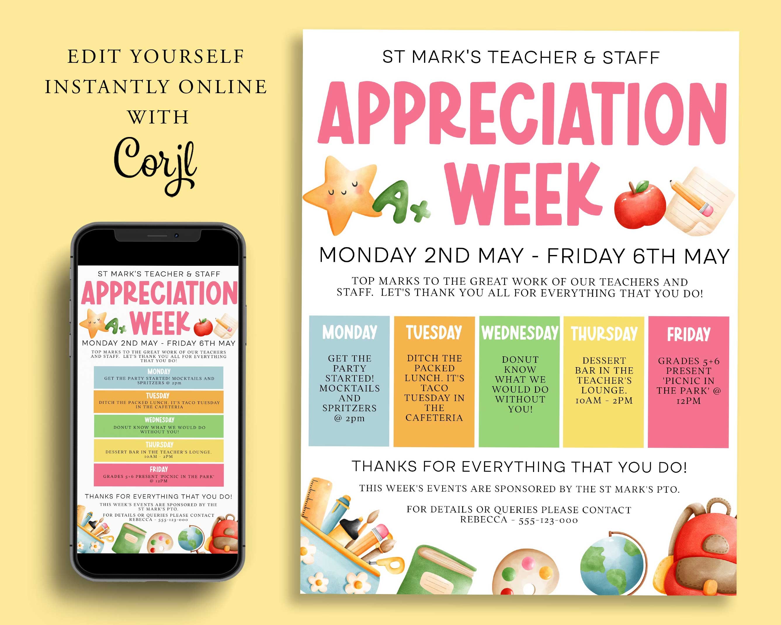 TEACHER APPRECIATION Editable Flyer Template, Staff Invite, Family ...