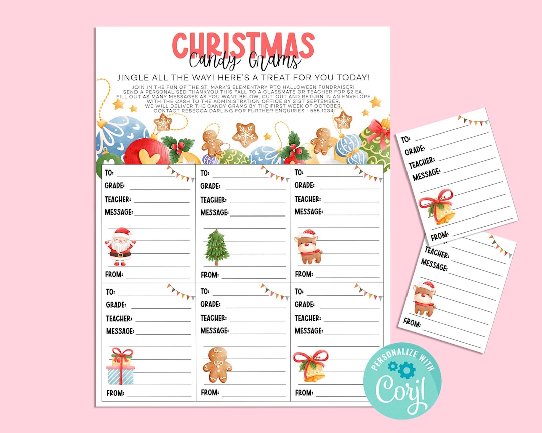 Christmas Candy Gram Editable Template, Secret Santa, School Fundraiser ...
