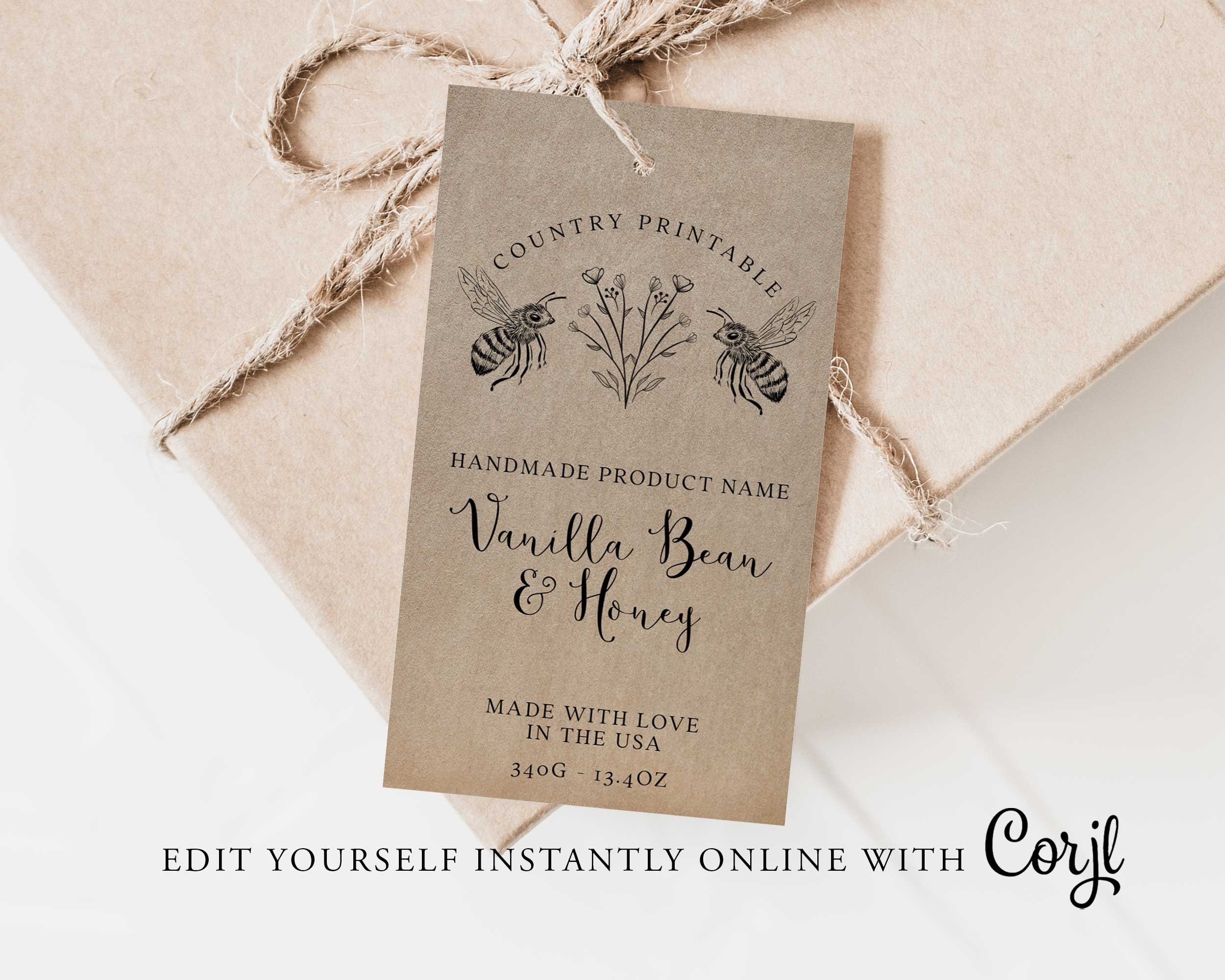 KRAFT Editable ORGANIC Gift Tag Template, PRINTABLE Thankyou Tag ...