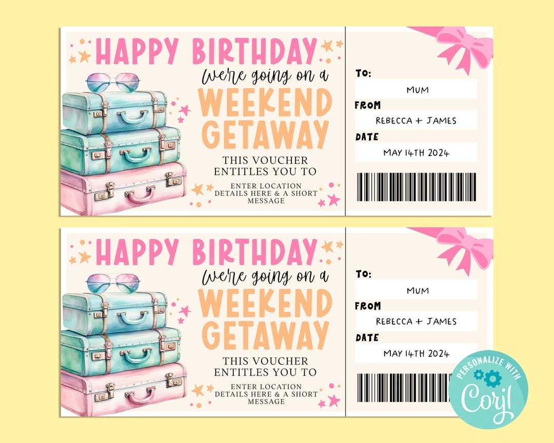Happy Birthday GETAWAY Gift Ticket, Happy Birthday Gift Card, Gift ...