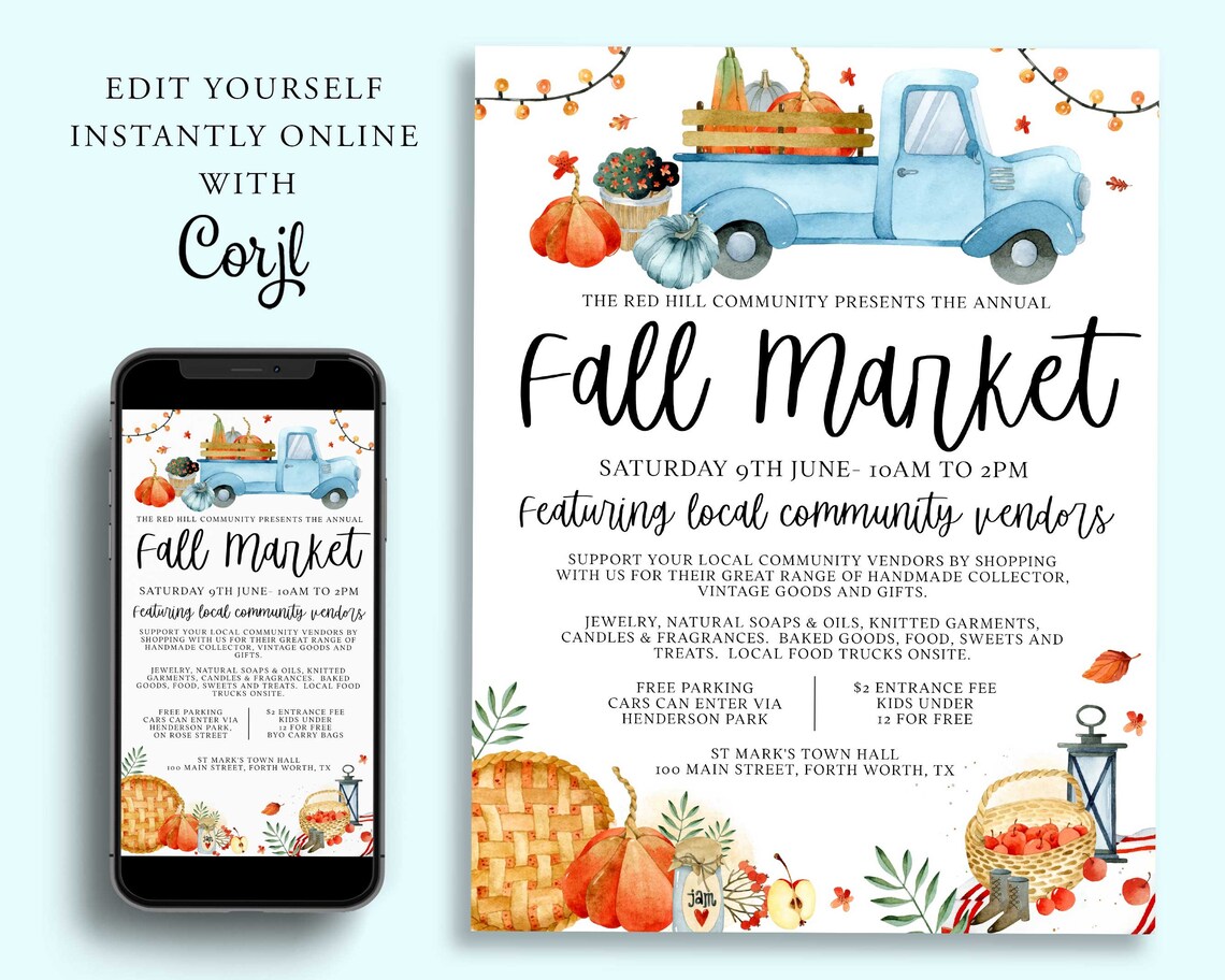 Editable FALL MARKET Flyer Template, DIY Market, Event Poster, Harvest ...