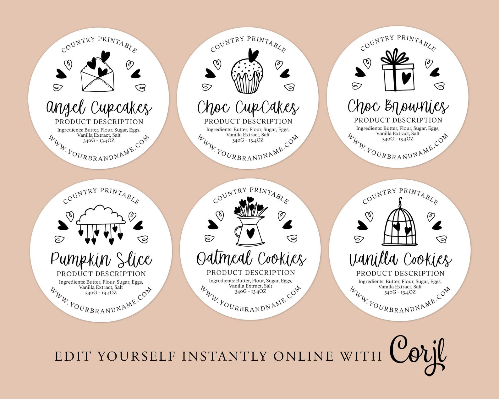 Editable ROUND Labels, Round Kraft Label, Baking Label Printable, Jar ...
