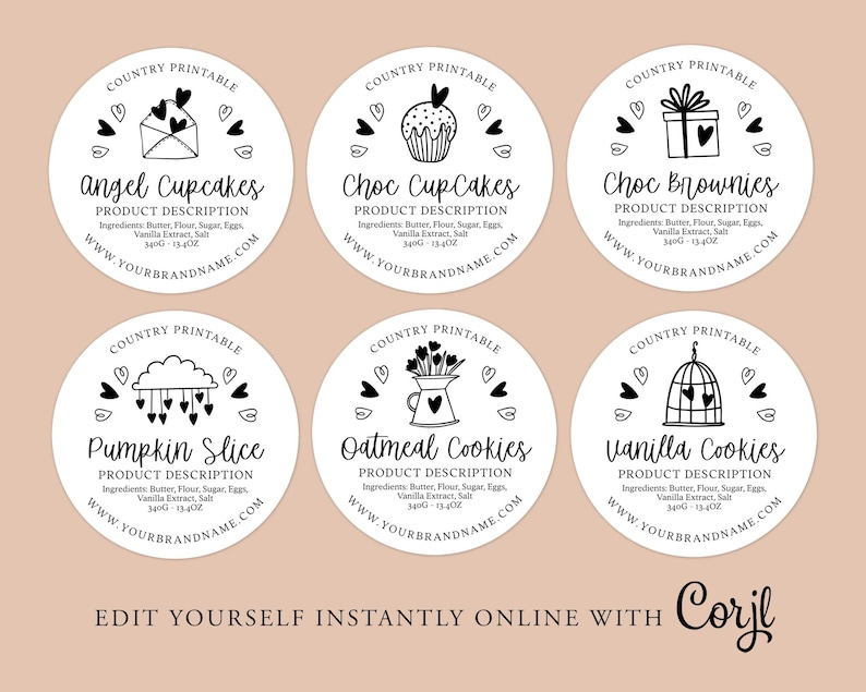 Editable ROUND Labels, Round Kraft Label, Baking Label Printable, Jar ...