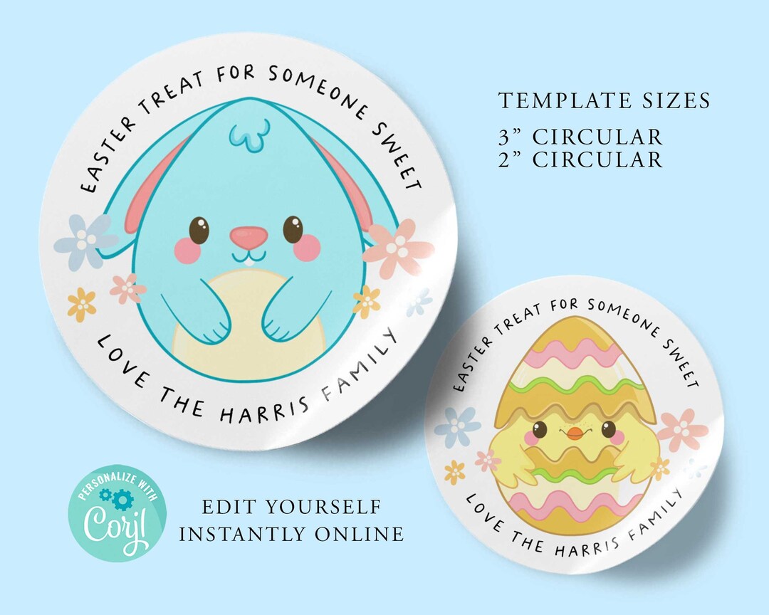 Easter ROUND Editable Product Sticker, Spring, Bunny Egg Hunt Custom ...
