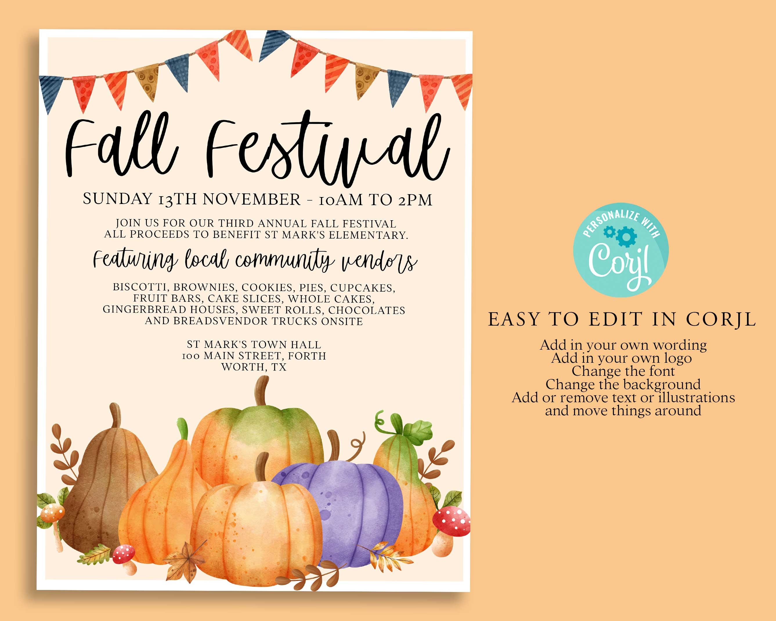 Editable FALL MARKET Flyer Template, DIY Market, Event Poster, Harvest ...