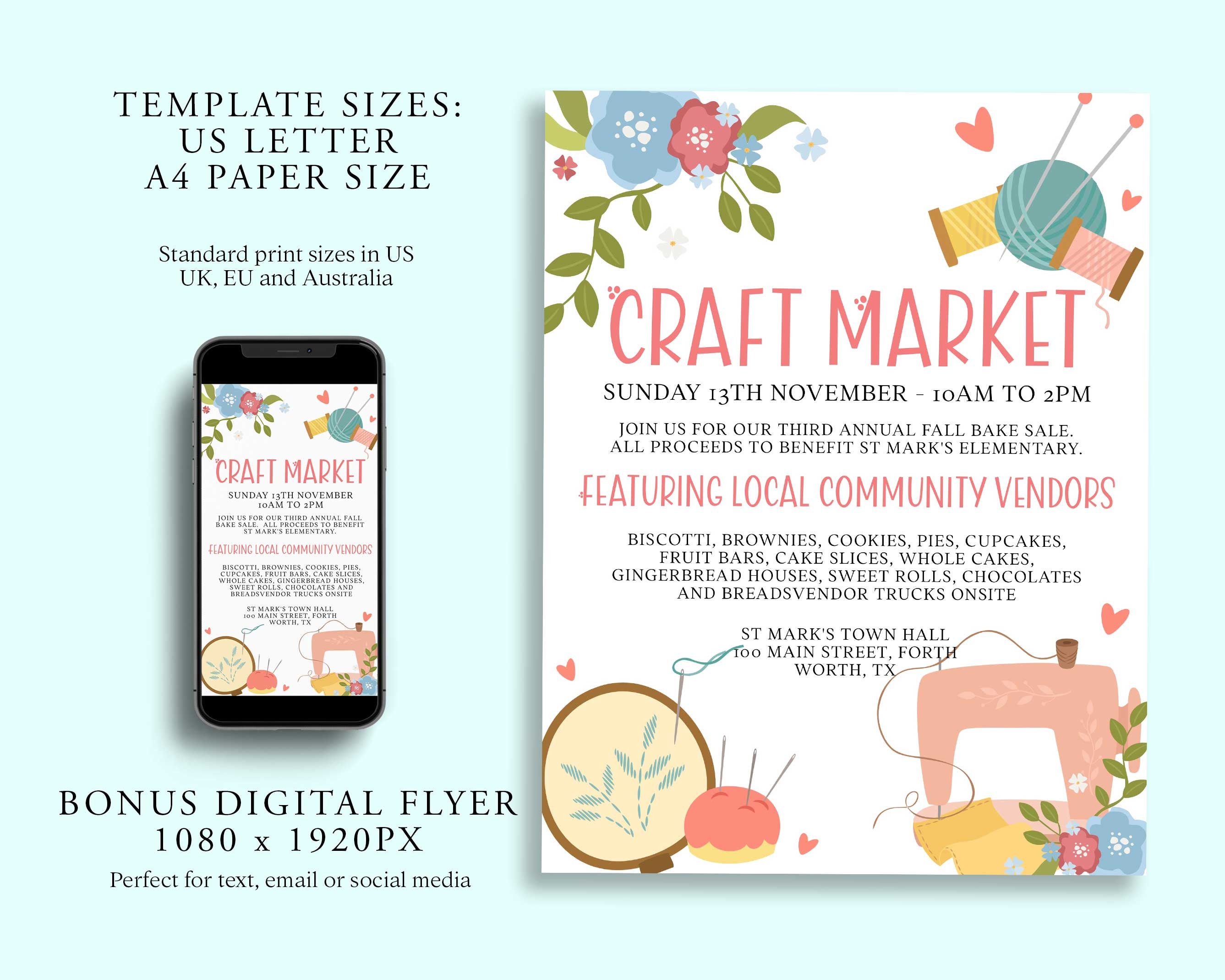 CRAFT MARKET Editable Flyer, DDIY Fundraiser, Community Fair Flyer ...