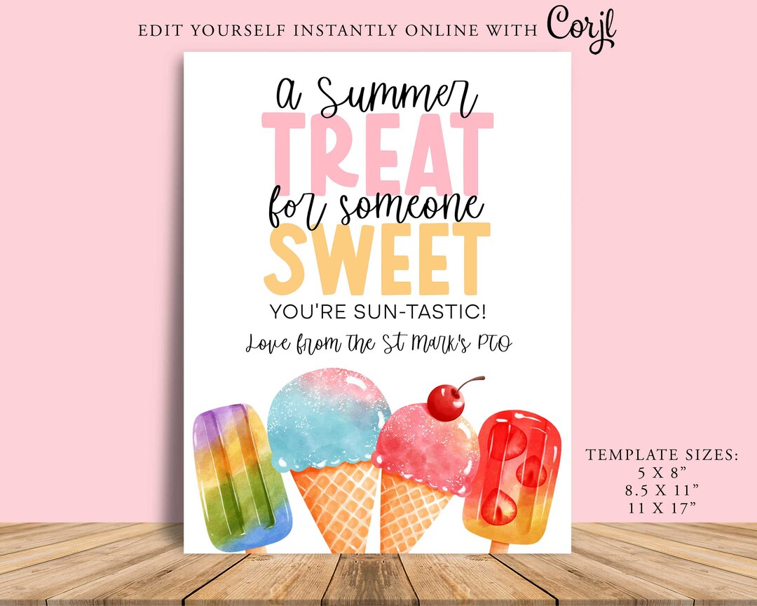 SUMMER TREAT Appreciation Sign, Teacher Staff Nurse Volunteer ...