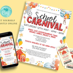 CARNIVAL Fundraiser Editable Flyer Template, PTO, School Community or ...