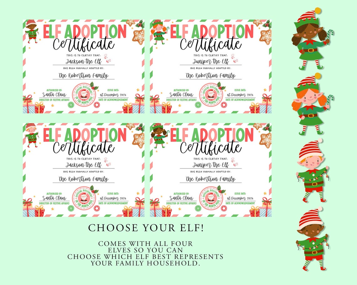 CHRISTMAS ELF Adoption Certificate, Christmas Elf Activity, Santa's ...