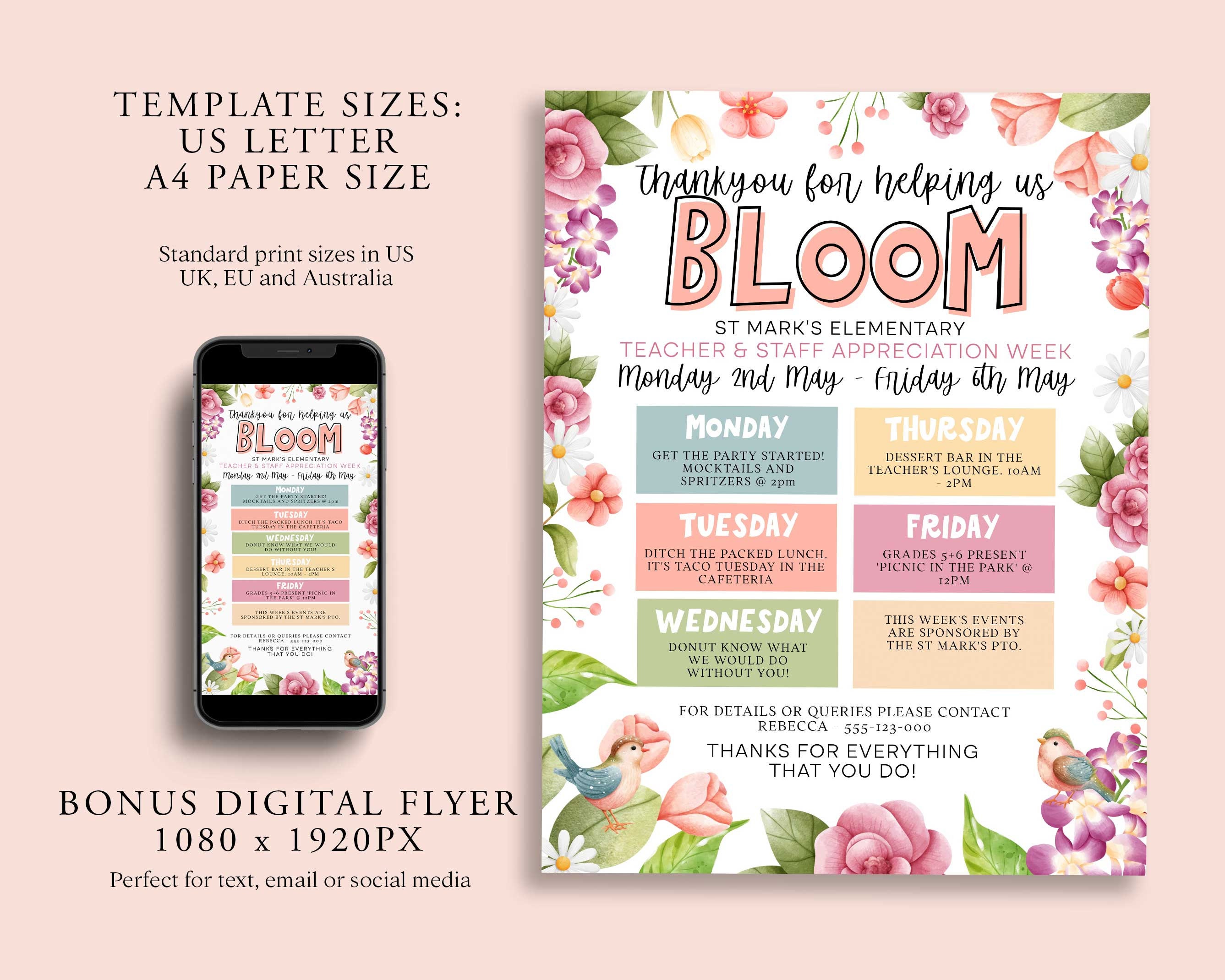 TEACHER APPRECIATION Editable Flyer Template, Staff Invite, Family ...