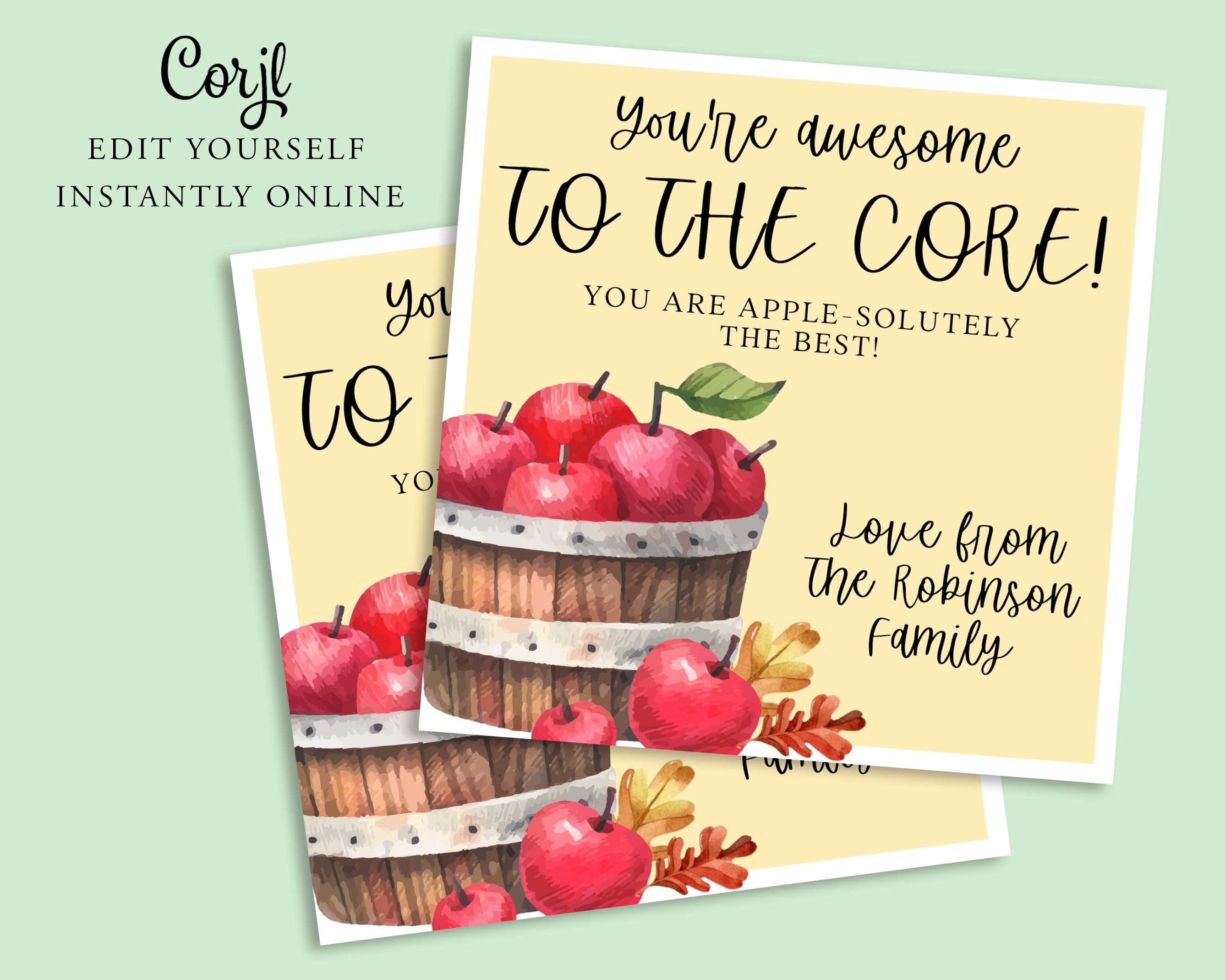 TEACHER Appreciation Gift Tag, Teacher, Friends, Thanksgiving Apple ...