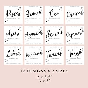 12 X STAR SIGN Editable Candle Label, Zodiac Labels, Zodiac Sign Candle ...