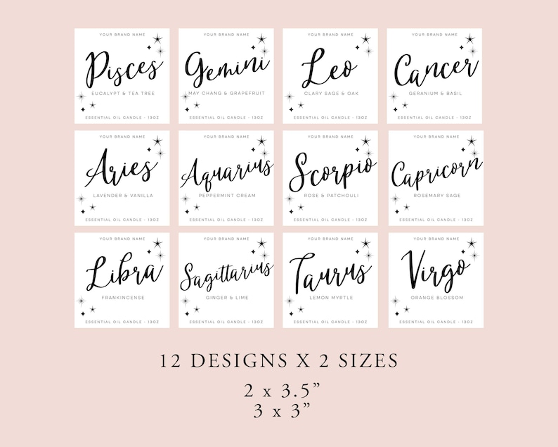 12 X STAR SIGN Editable Candle Label, Zodiac Labels, Zodiac Sign Candle ...