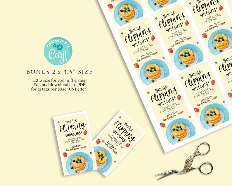 PANCAKE Appreciation Gift Tag, Teacher, Friends, Mothers Day, Valentine ...