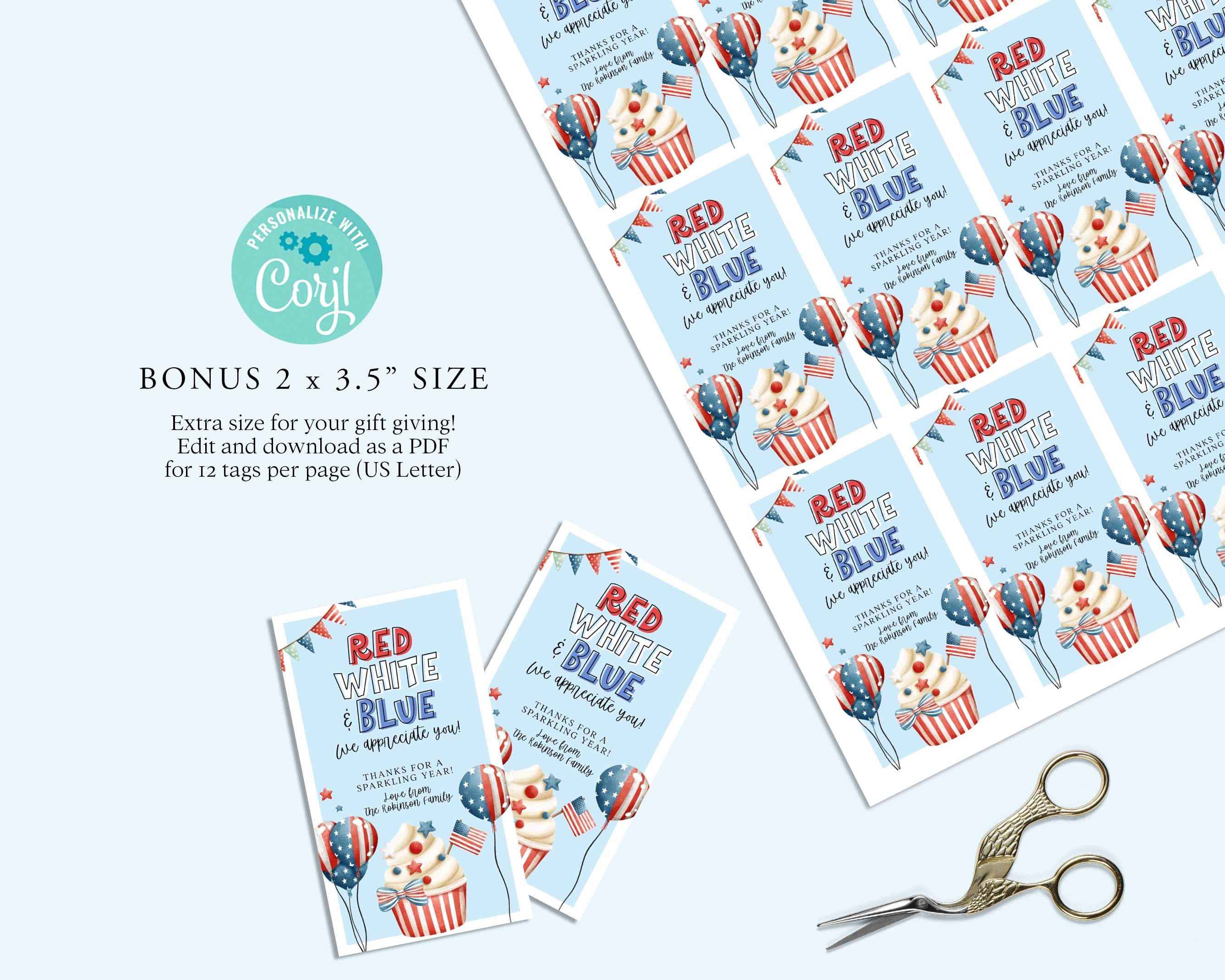 JULY 4TH Party Favor, Appreciation Gift Tag, Teacher, Friends ...