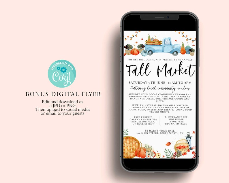 Editable FALL MARKET Flyer Template, DIY Market, Event Poster, Harvest ...