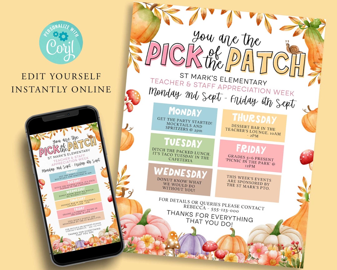Fall TEACHER APPRECIATION Editable Flyer Template, Staff Invite, Family ...