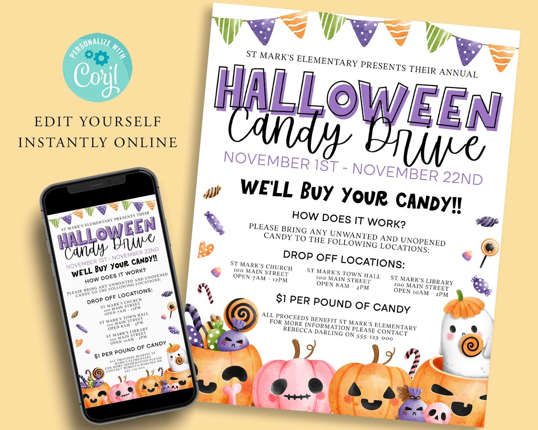 CANDY DRIVE Fundraiser Flyer, Printable PTA Flyer, Church, Community ...