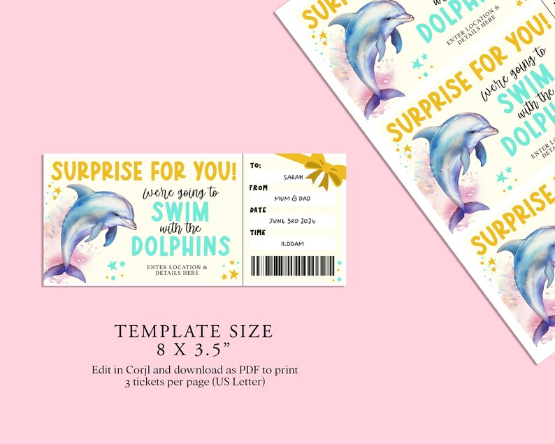 Surprise DOLPHIN Swim Gift Ticket, Virtual Gift Card, Gift Certificate ...