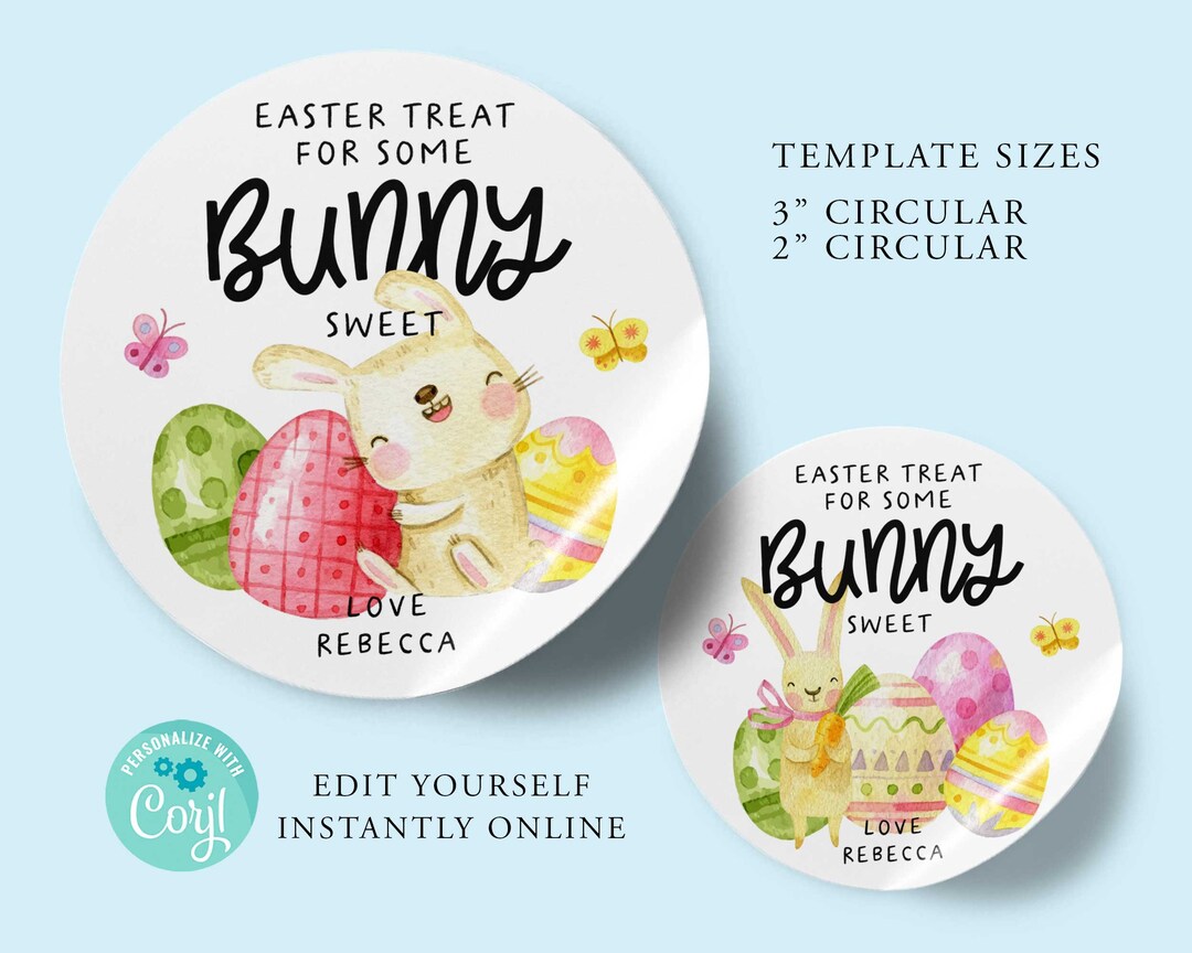 Easter Bunny ROUND Editable Product Sticker, Spring, Egg Hunt Custom ...