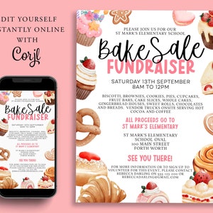 BAKE SALE Social Fundraiser Editable Template, Flyer, Printable PTA ...