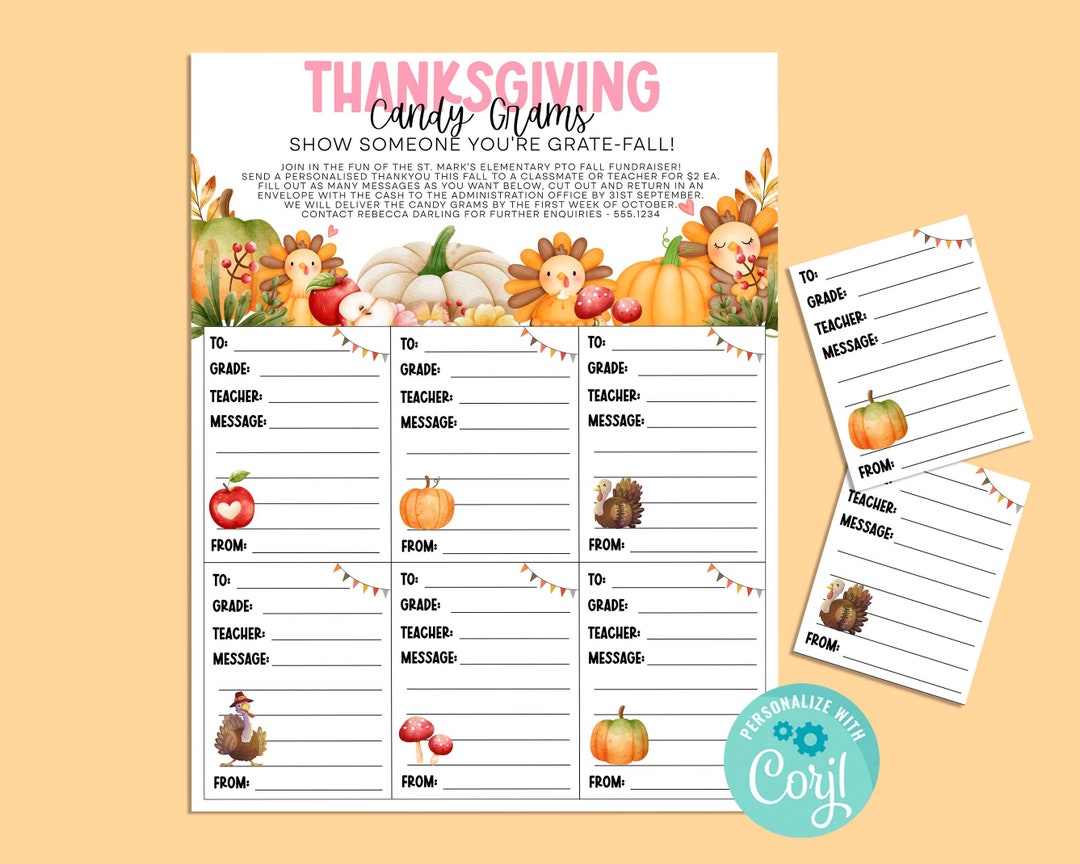 Thanksgiving Candy Gram Editable Template, Gobble Grams, School ...
