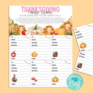 Thanksgiving Candy Gram Editable Template, Gobble Grams, School ...