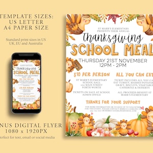 THANKSGIVING School MEAL Flyer, Printable PTA Flyer, School Teacher ...