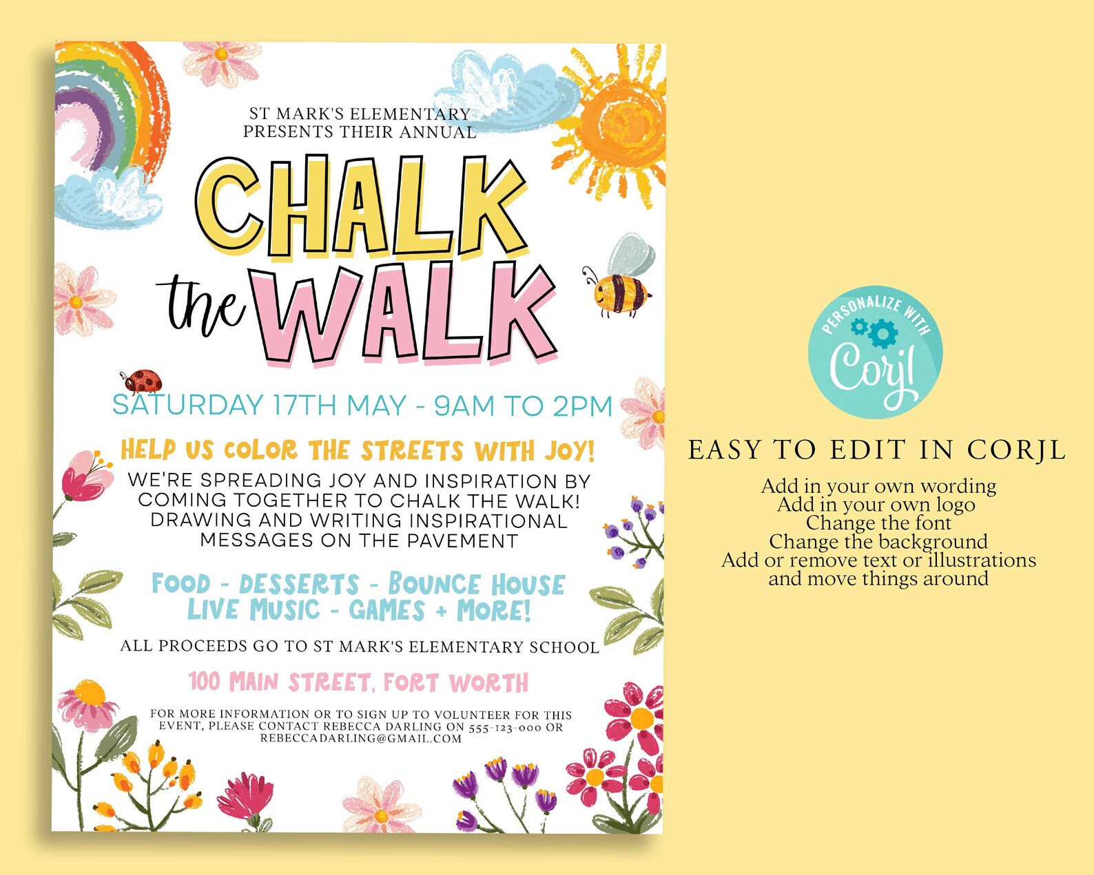 CHALK the WALK Flyer, Printable PTA Flyer, School Breakfast Parent ...