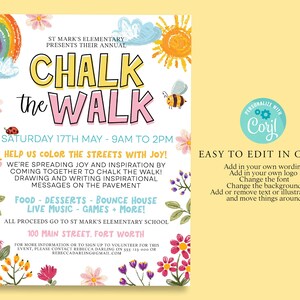 CHALK the WALK Flyer, Printable PTA Flyer, School Breakfast Parent ...