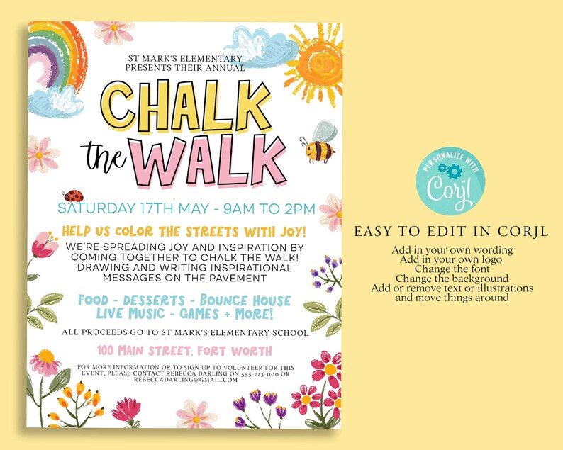 CHALK the WALK Flyer, Printable PTA Flyer, School Breakfast Parent ...