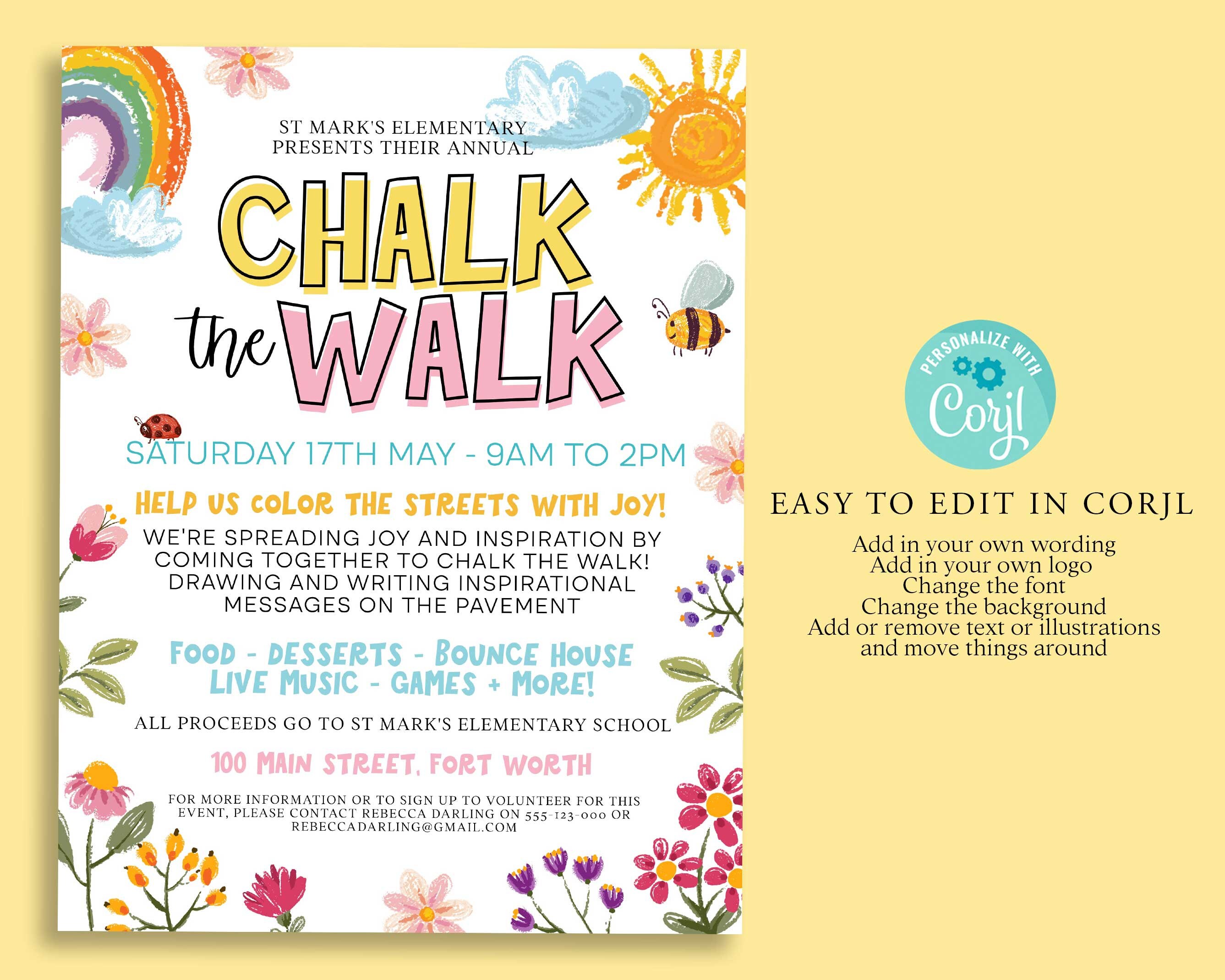 CHALK the WALK Flyer, Printable PTA Flyer, School Breakfast Parent ...